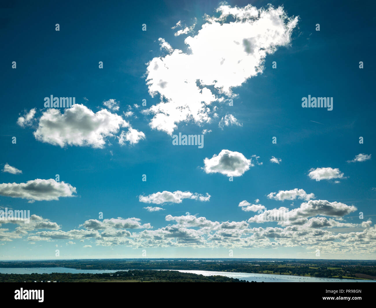 Aerial view of nice cloudy sky during sunny day. Ipswich, UK town ...