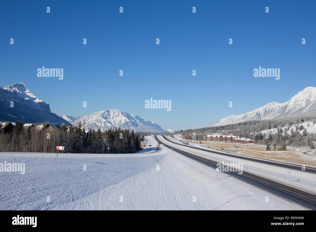 The trans canada highway leading into banff national Park on a clear ...