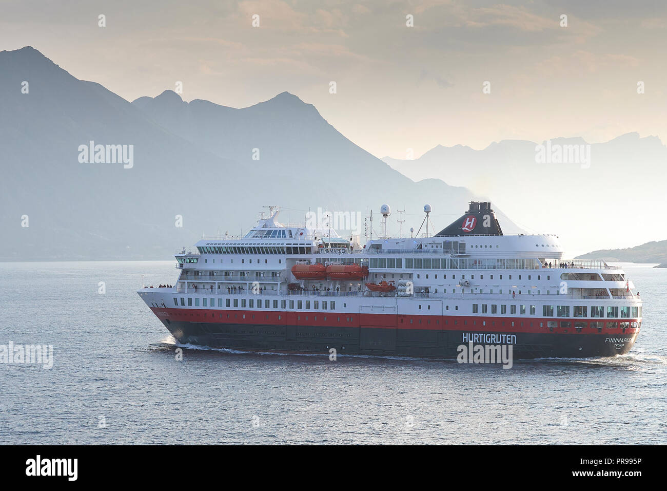 The Hurtigruten Ship, MS FINNMARKEN, Sailing Northbound, A Few Km North ...