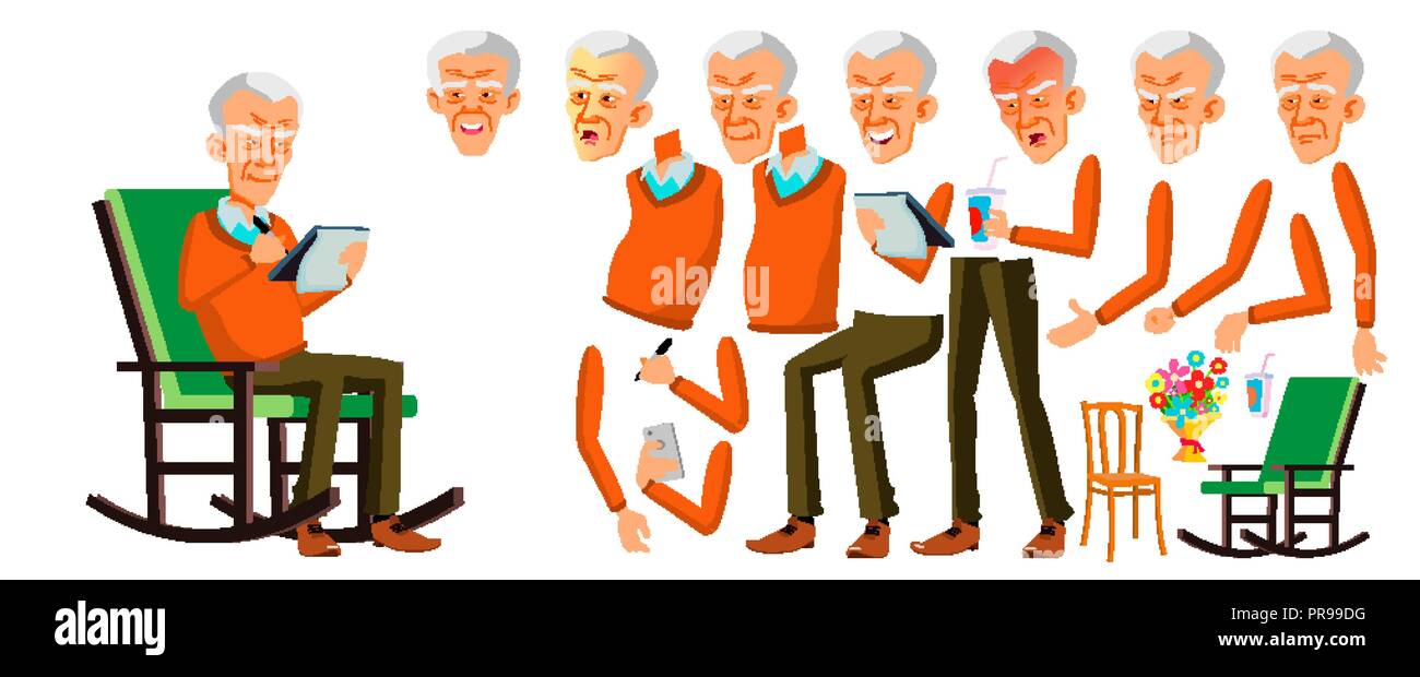 Old Man Vector. Asian Senior Person Portrait. Elderly People. Aged ...