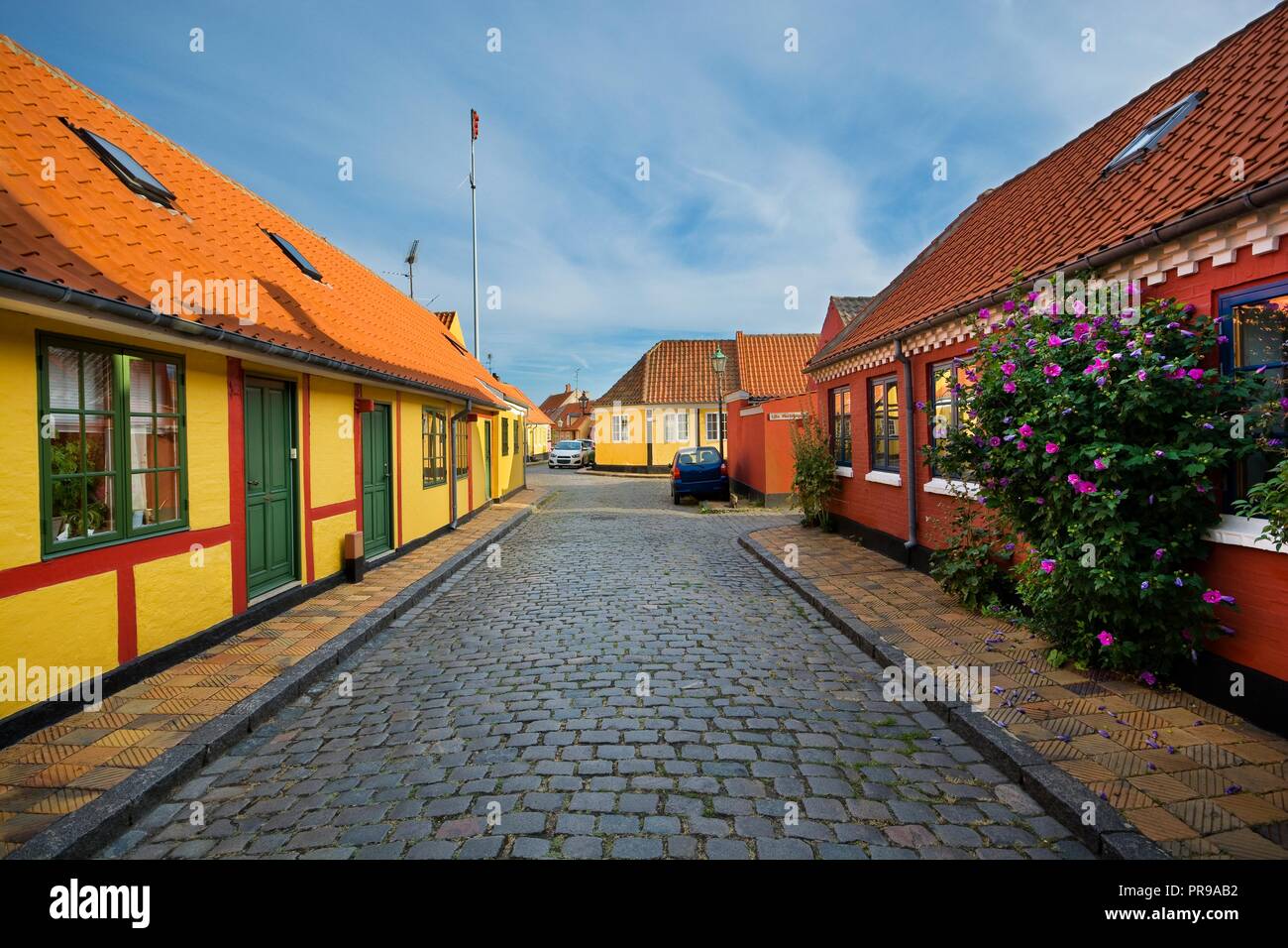 Traditional colorful half-timbered houses in Ronne, Bornholm, Denmark ...
