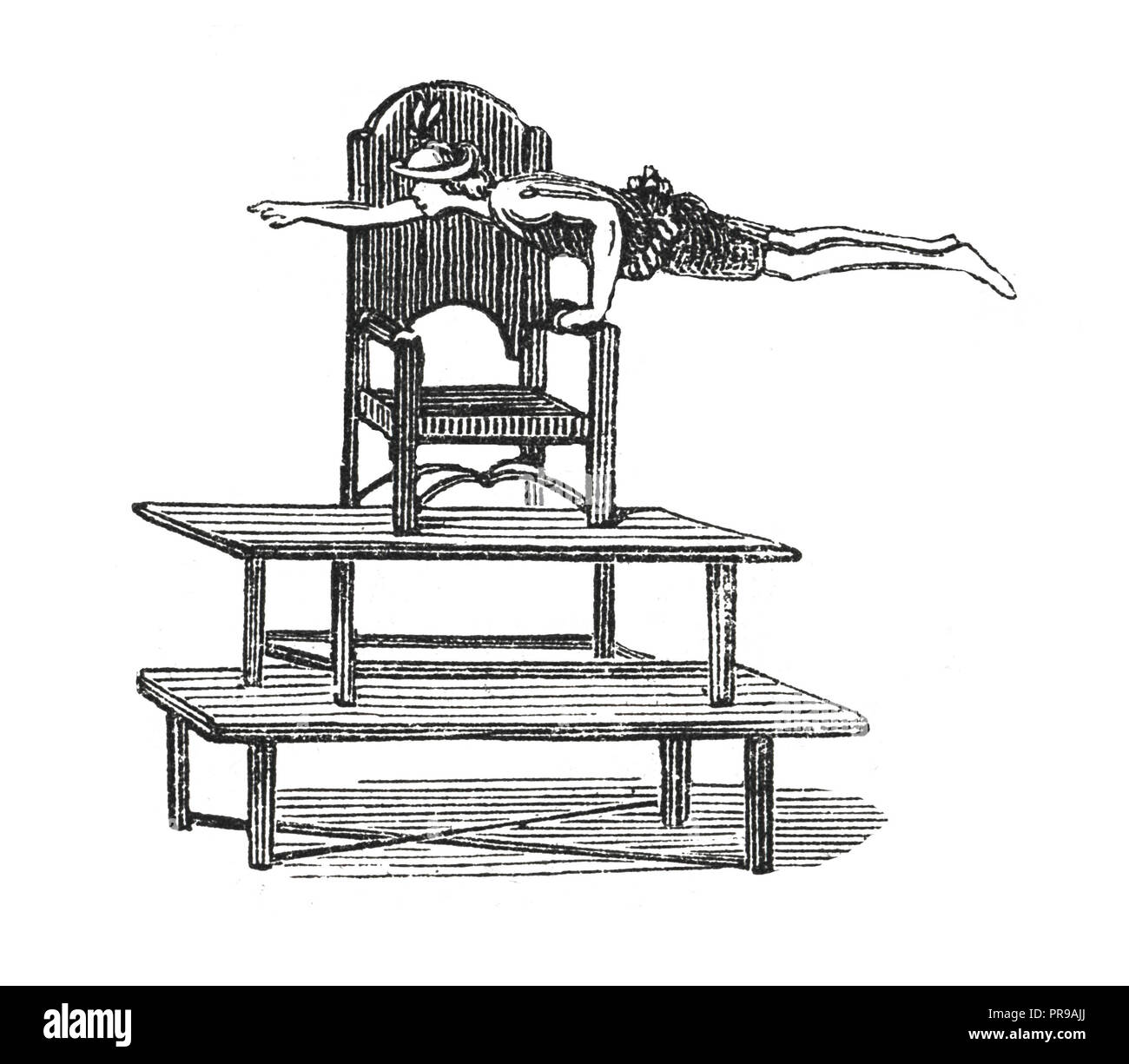 19th century illustration of athelete ballancing with one hand on a ...