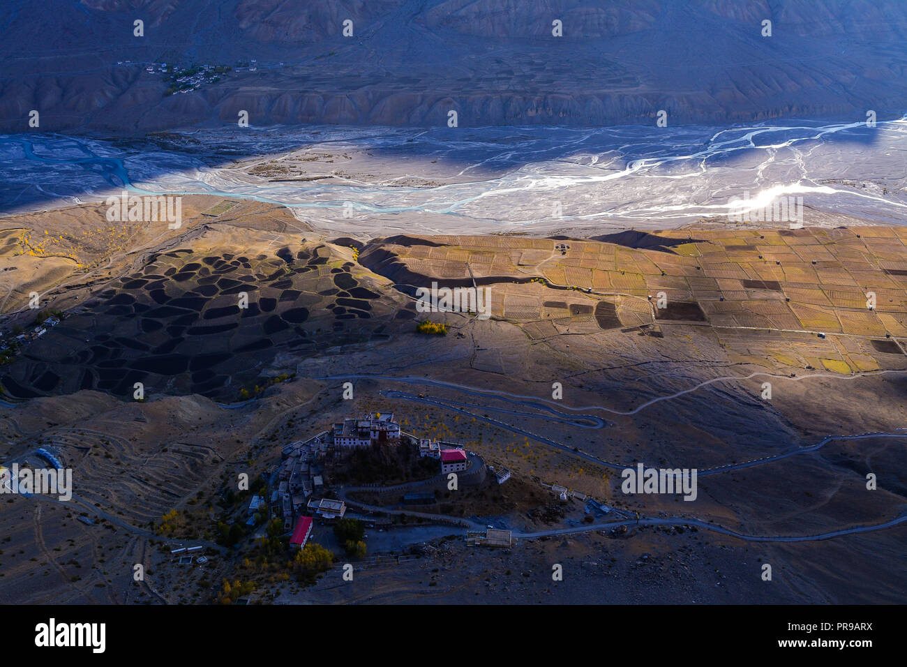 Aerial view of Ki Monastery in Spiti Valley, Himachal Pradesh Stock ...