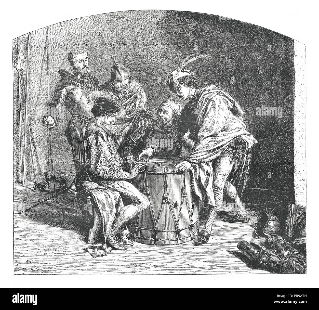 19th century illustration of "Drawing on wood" by Meissonier, Engraving ...