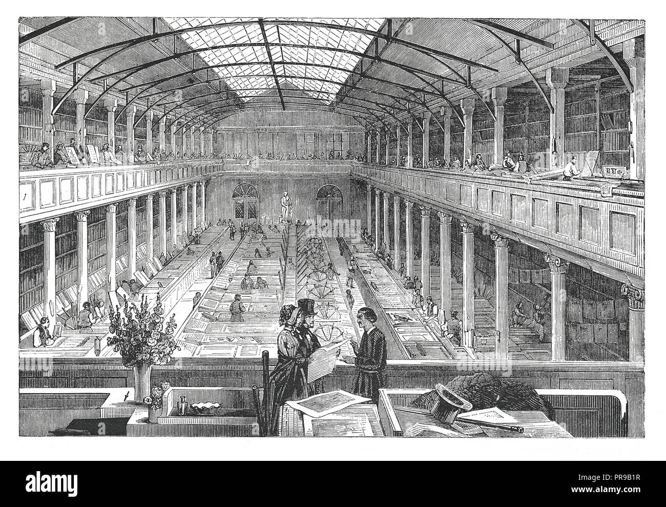 19th century illustration of an interior view of a lithographic ...