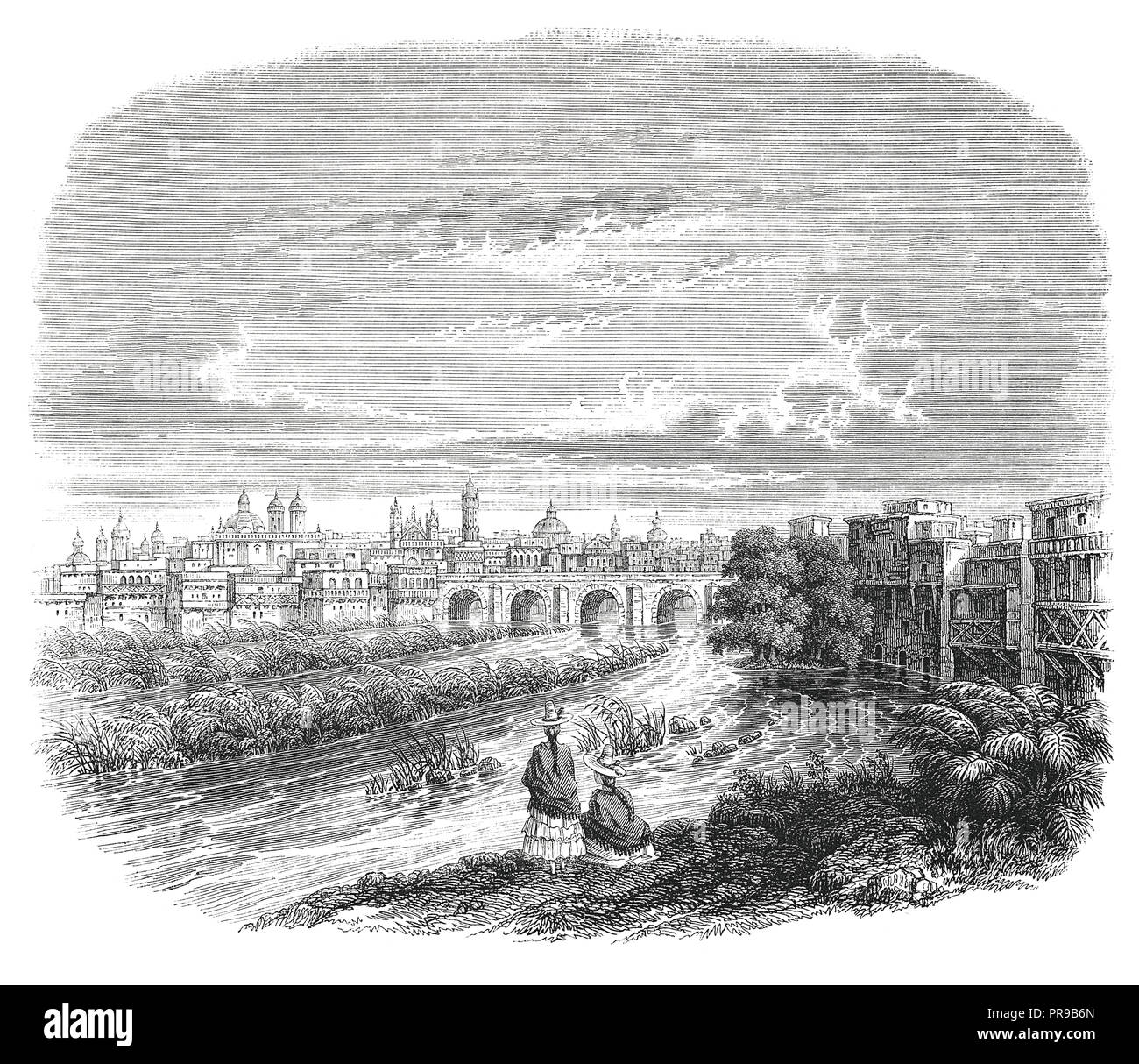 19th century illustration of landscape of Lima, capital of Peru, since ...
