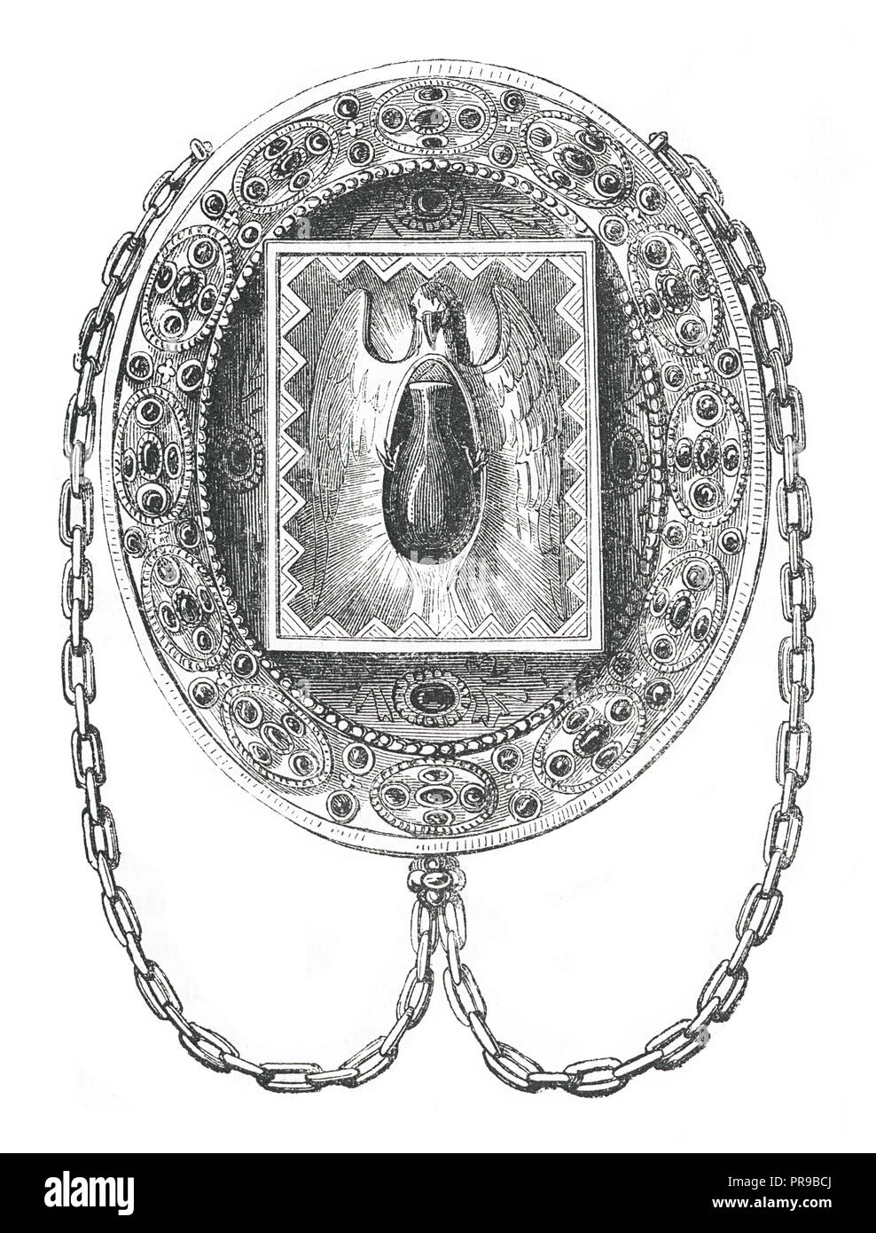 19th century illustration of the Holy Ampulla. It was a glass vial ...