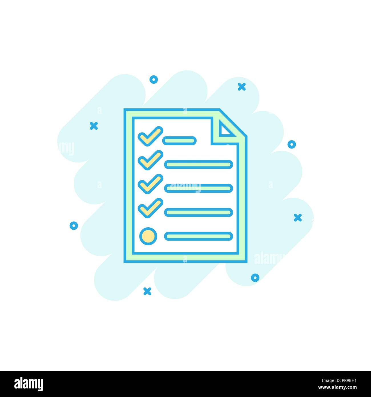 Cartoon colored checklist icon in comic style. Document check sign ...