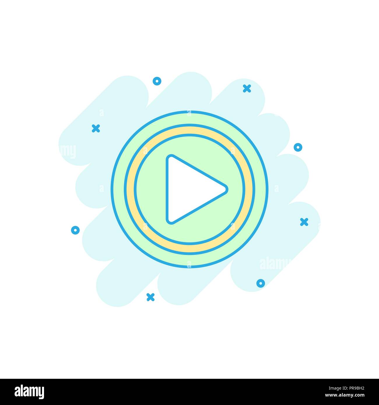 Cartoon colored play button icon in comic style. Play sign illustration ...