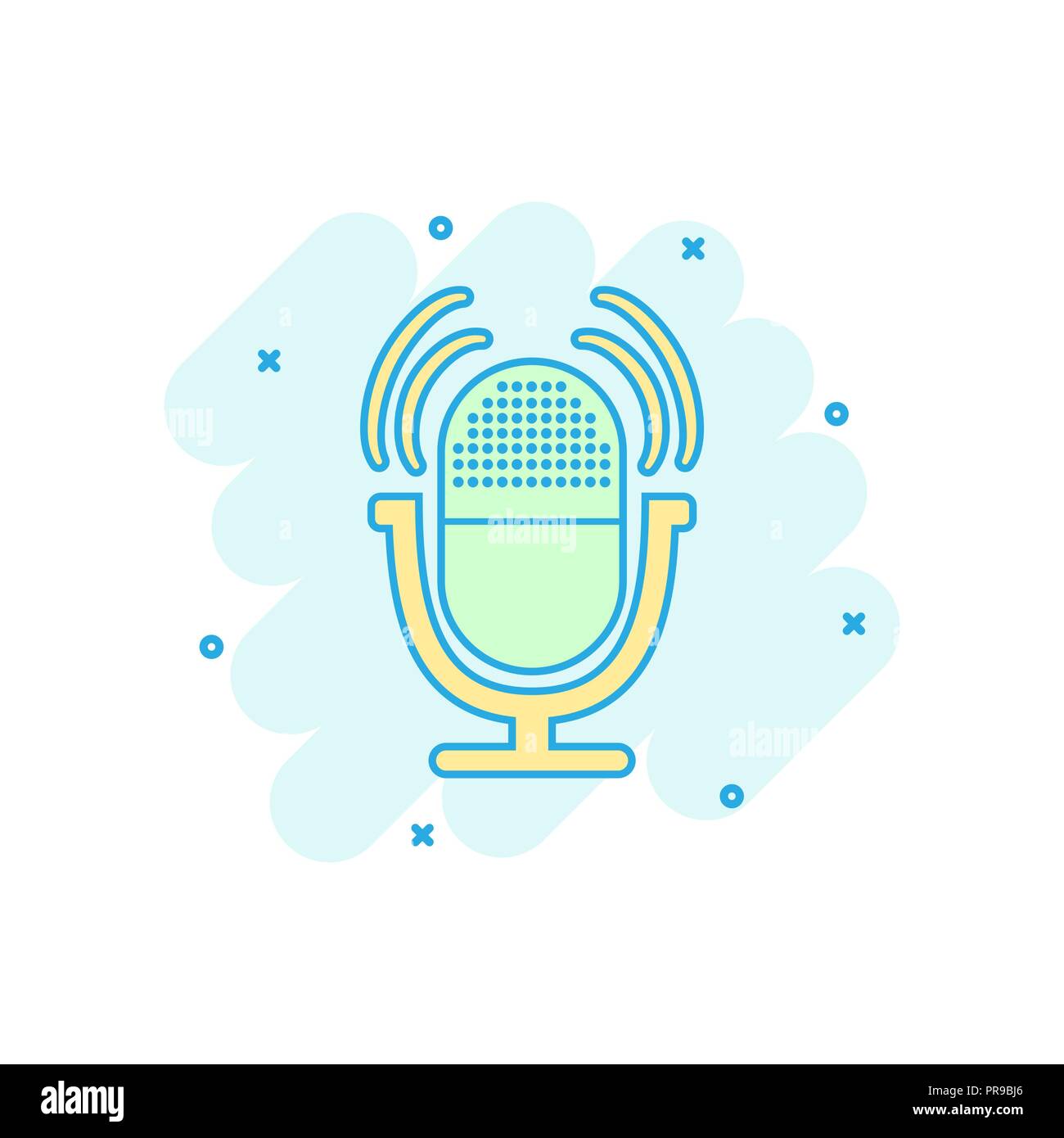 Cartoon colored microphone icon in comic style. Mic illustration ...