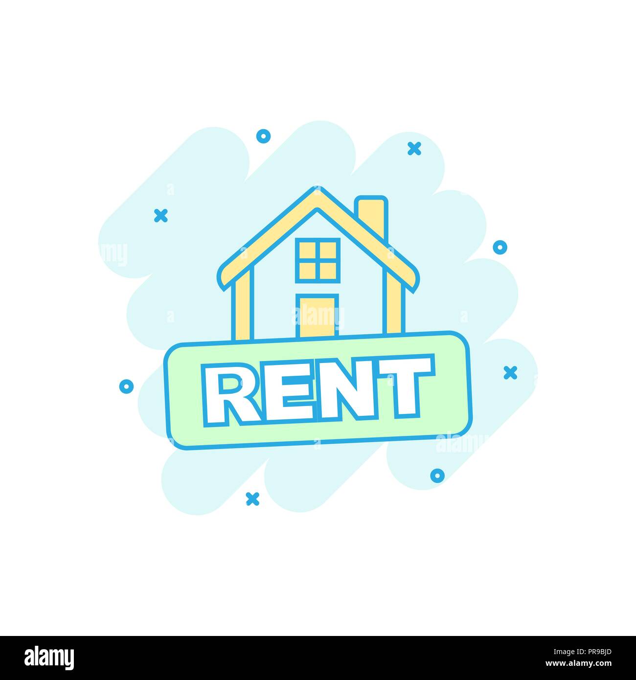 Cartoon colored rent house icon in comic style. Home illustration ...