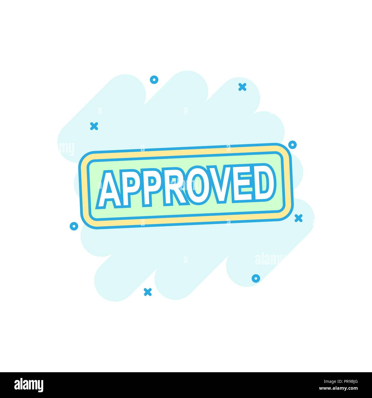 Cartoon colored approved icon in comic style. Sell illustration ...