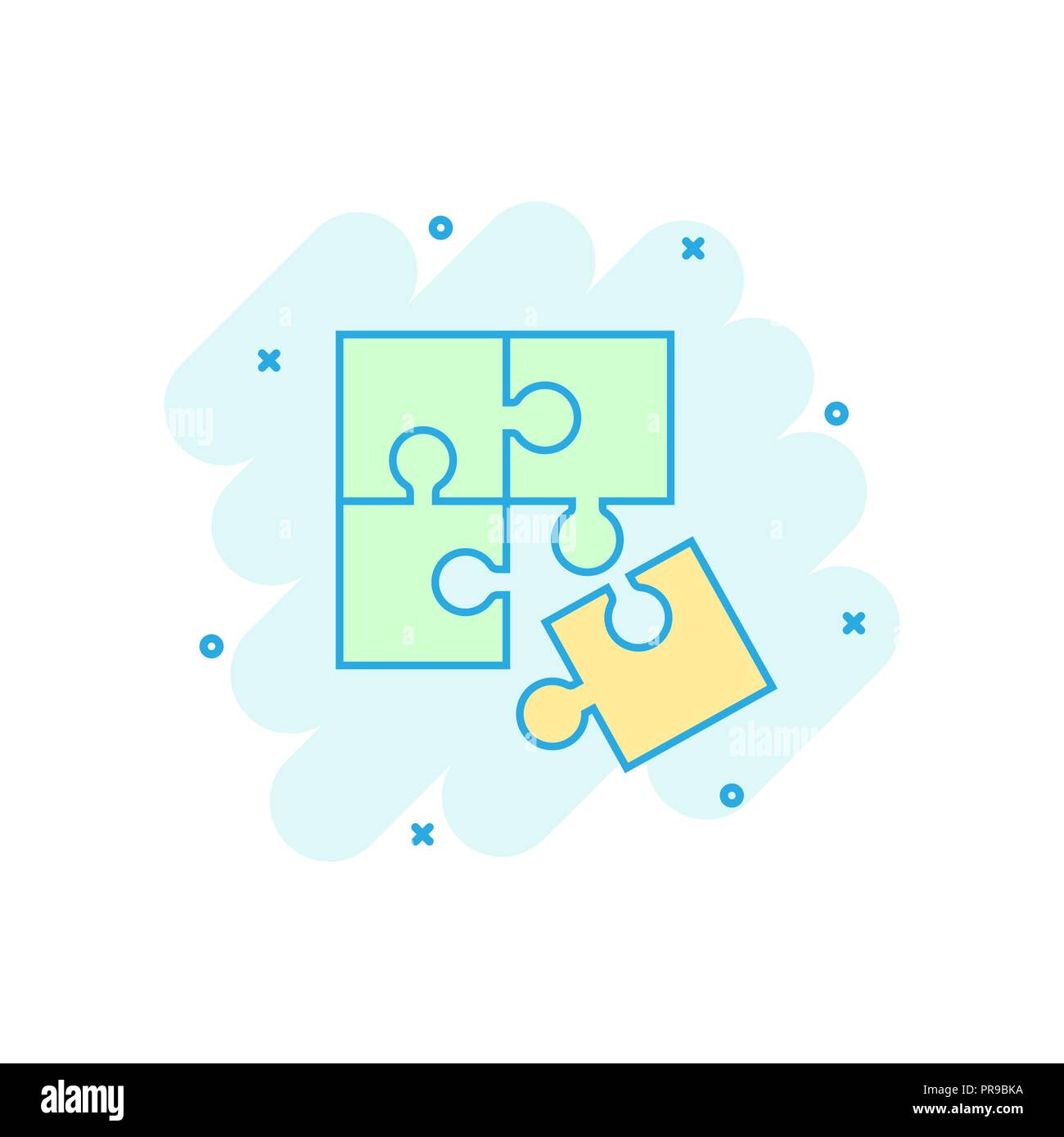 Cartoon colored puzzle icon in comic style. Jigsaw illustration ...
