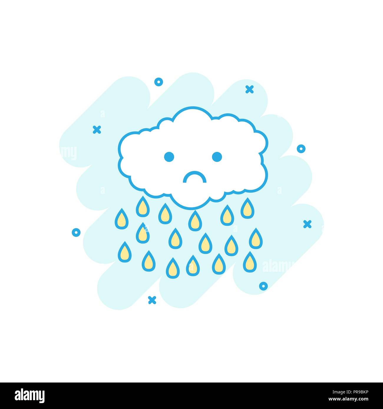 Cartoon colored cloud with rain icon in comic style. Clouds ...