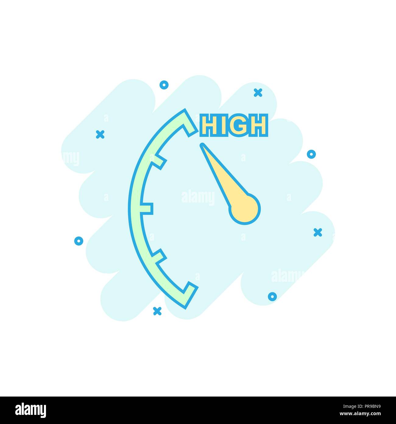 Cartoon colored high level icon in comic style. Speedometer, tachometer ...