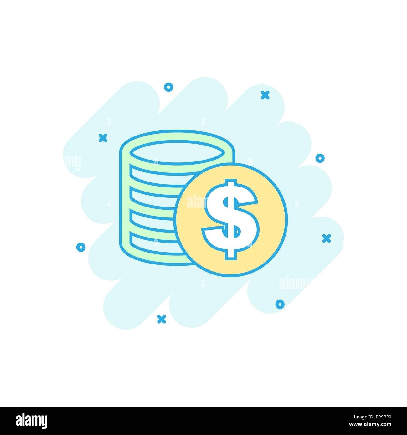 Cartoon colored money coins icon in comic style. Dollar coin ...