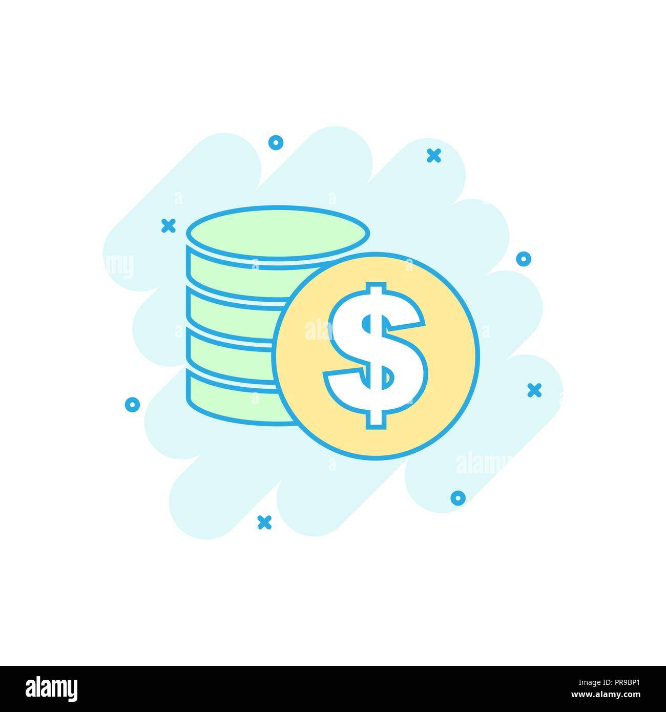 Cartoon colored money coins icon in comic style. Dollar coin ...