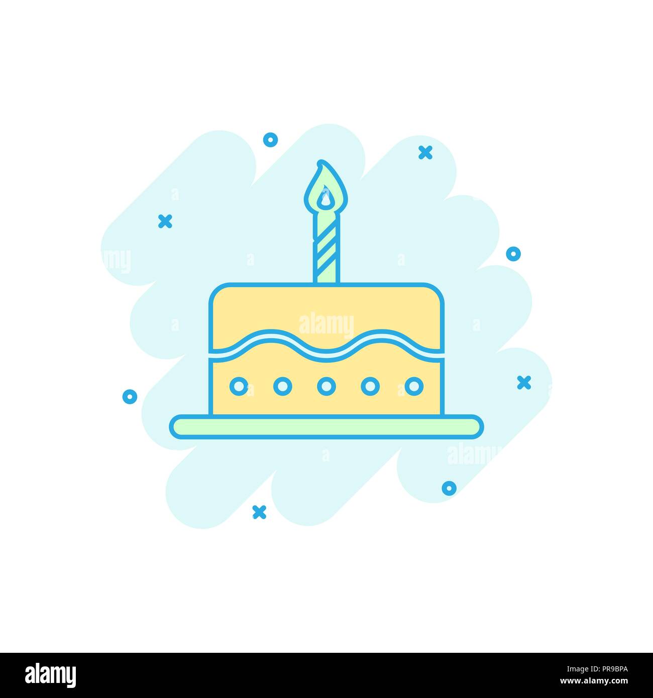 Cartoon colored birthday cake icon in comic style. Fresh pie muffin ...