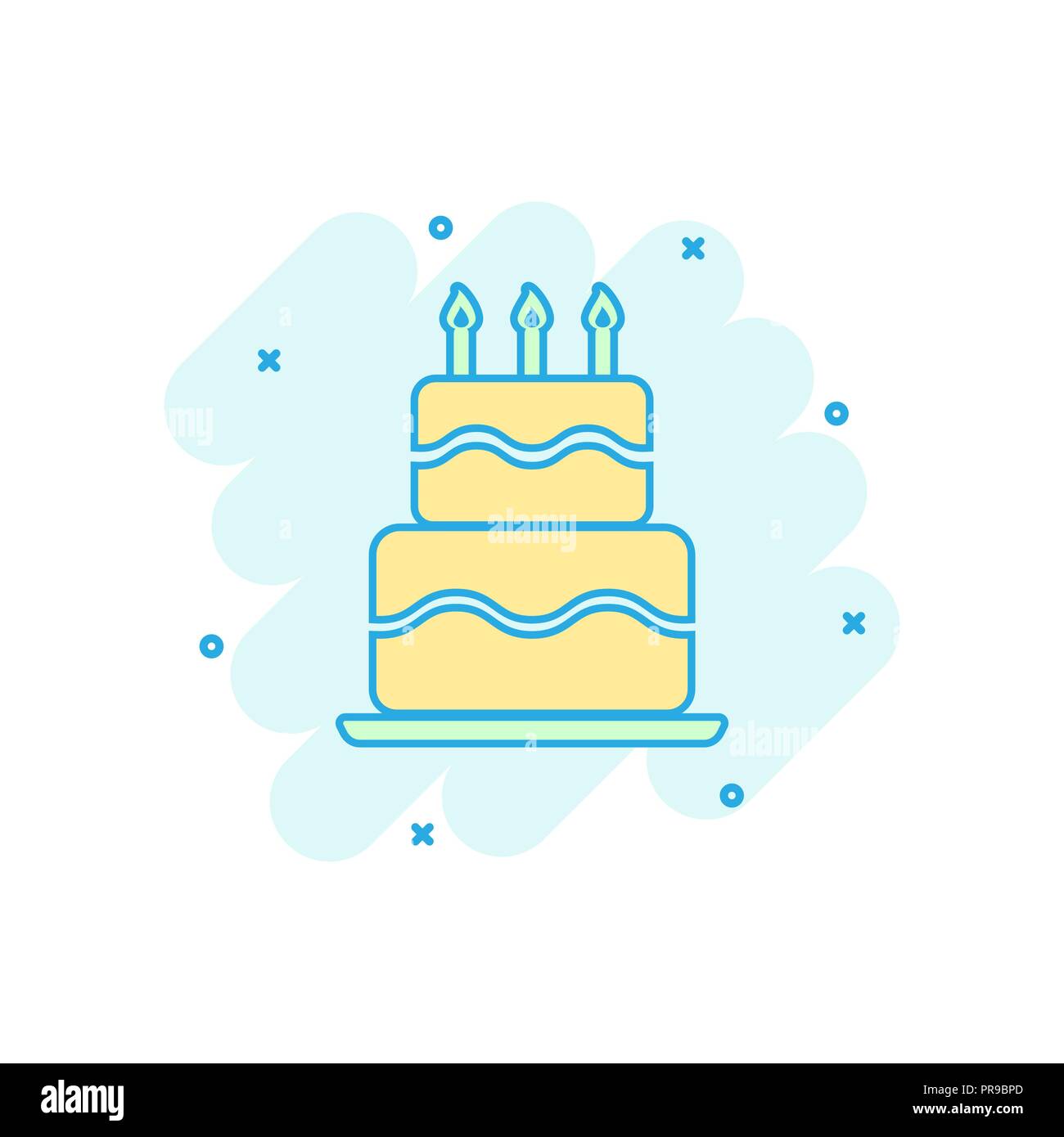 Cartoon colored birthday cake icon in comic style. Fresh pie muffin ...