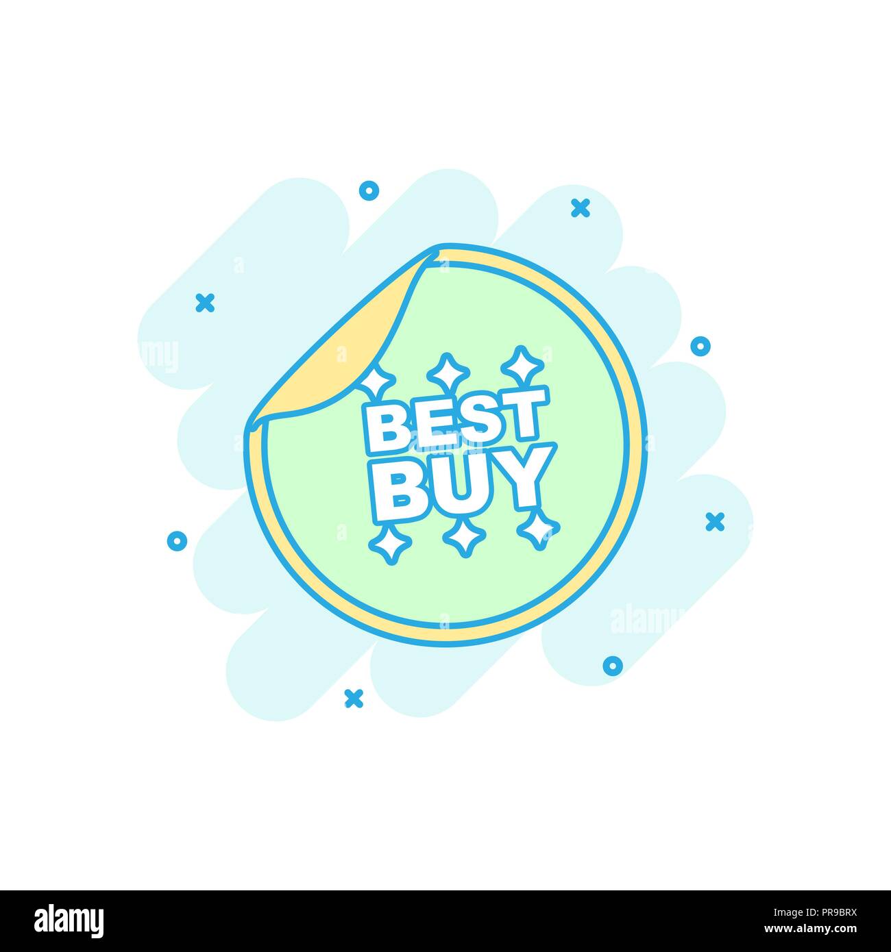 Cartoon colored best buy sticker icon in comic style. Shopping ...