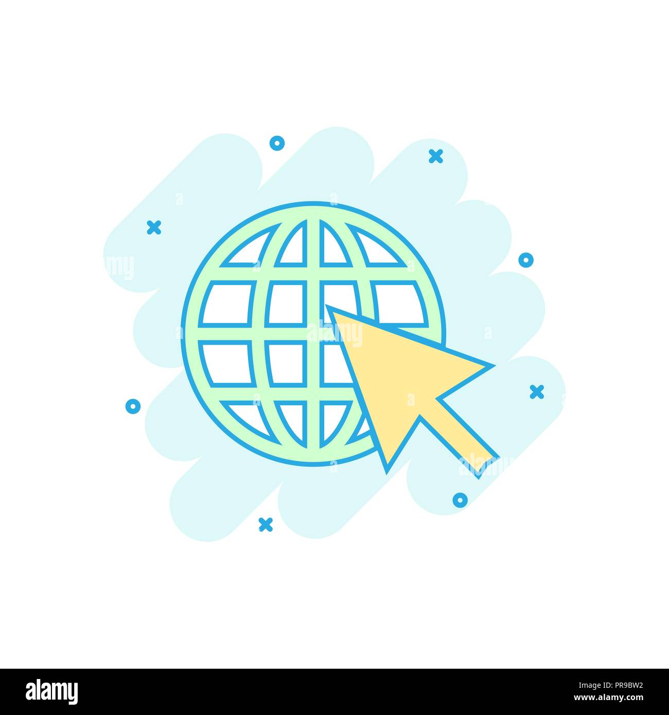 Cartoon colored go to web icon in comic style. Globe world illustration ...