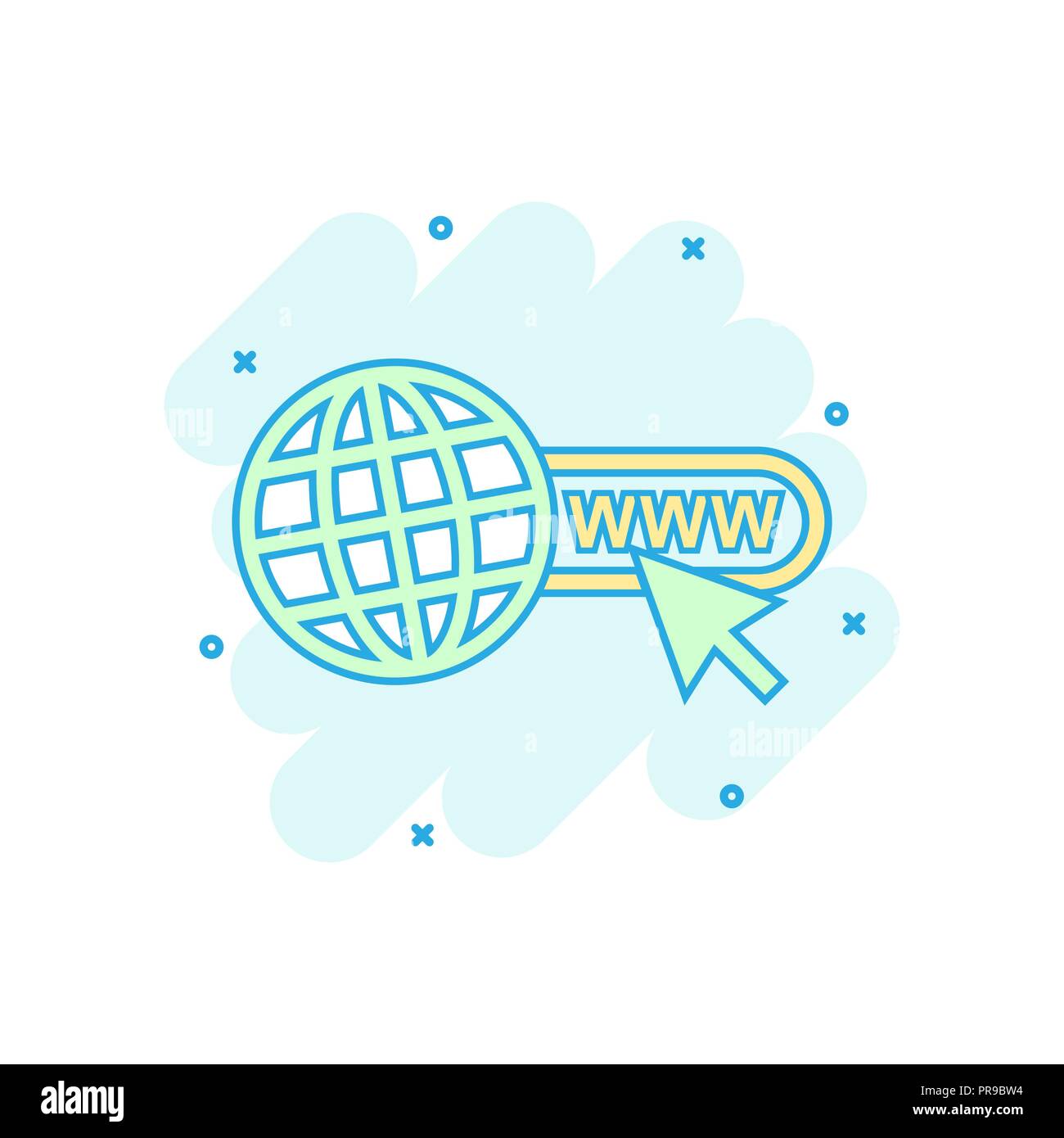 Cartoon colored go to web icon in comic style. Globe world illustration ...