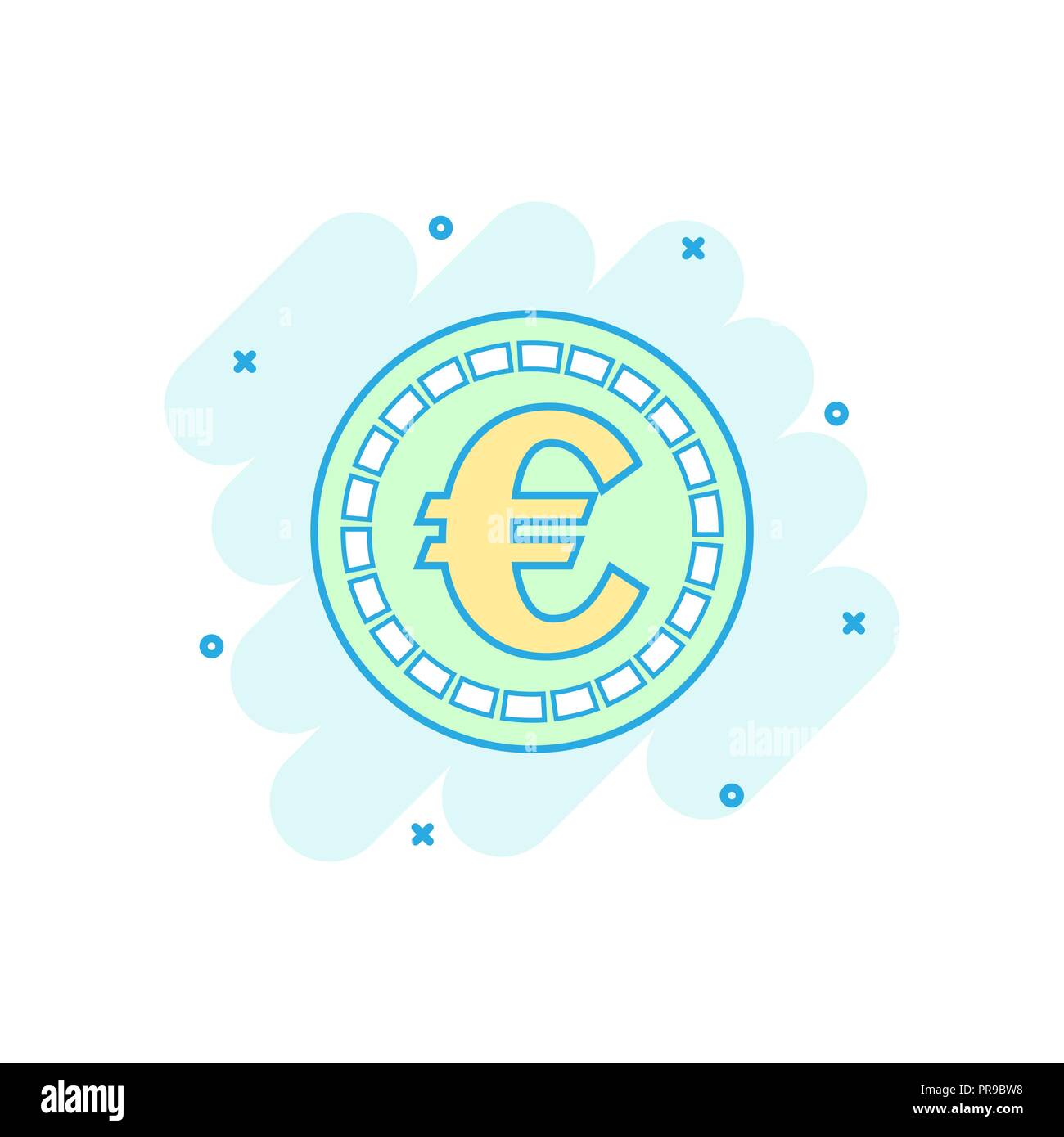 Cartoon colored euro coins icon in comic style. Money coin illustration ...