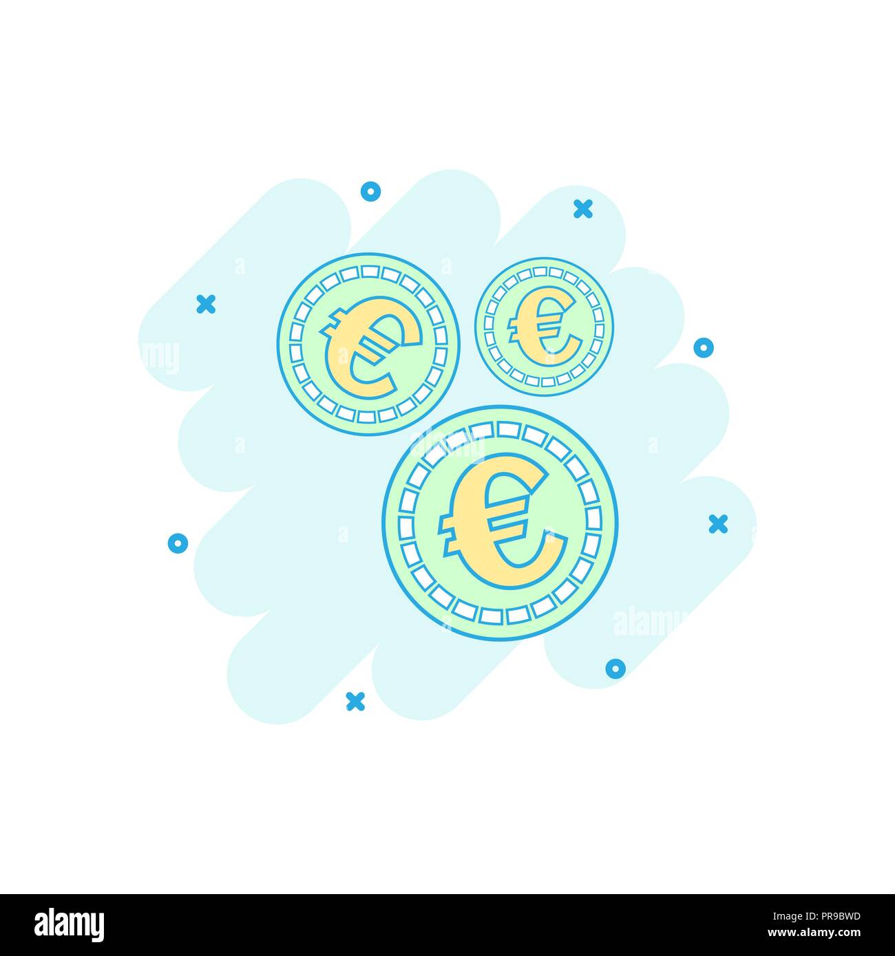 Cartoon colored euro coins icon in comic style. Money coin illustration ...