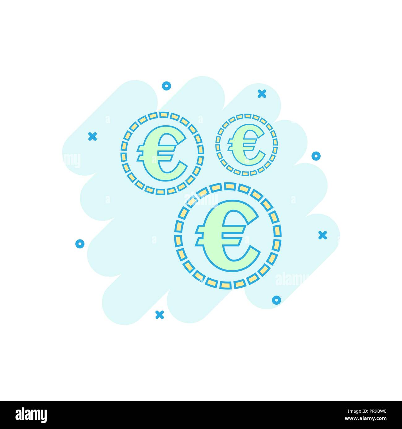 Cartoon colored euro coins icon in comic style. Money coin illustration ...