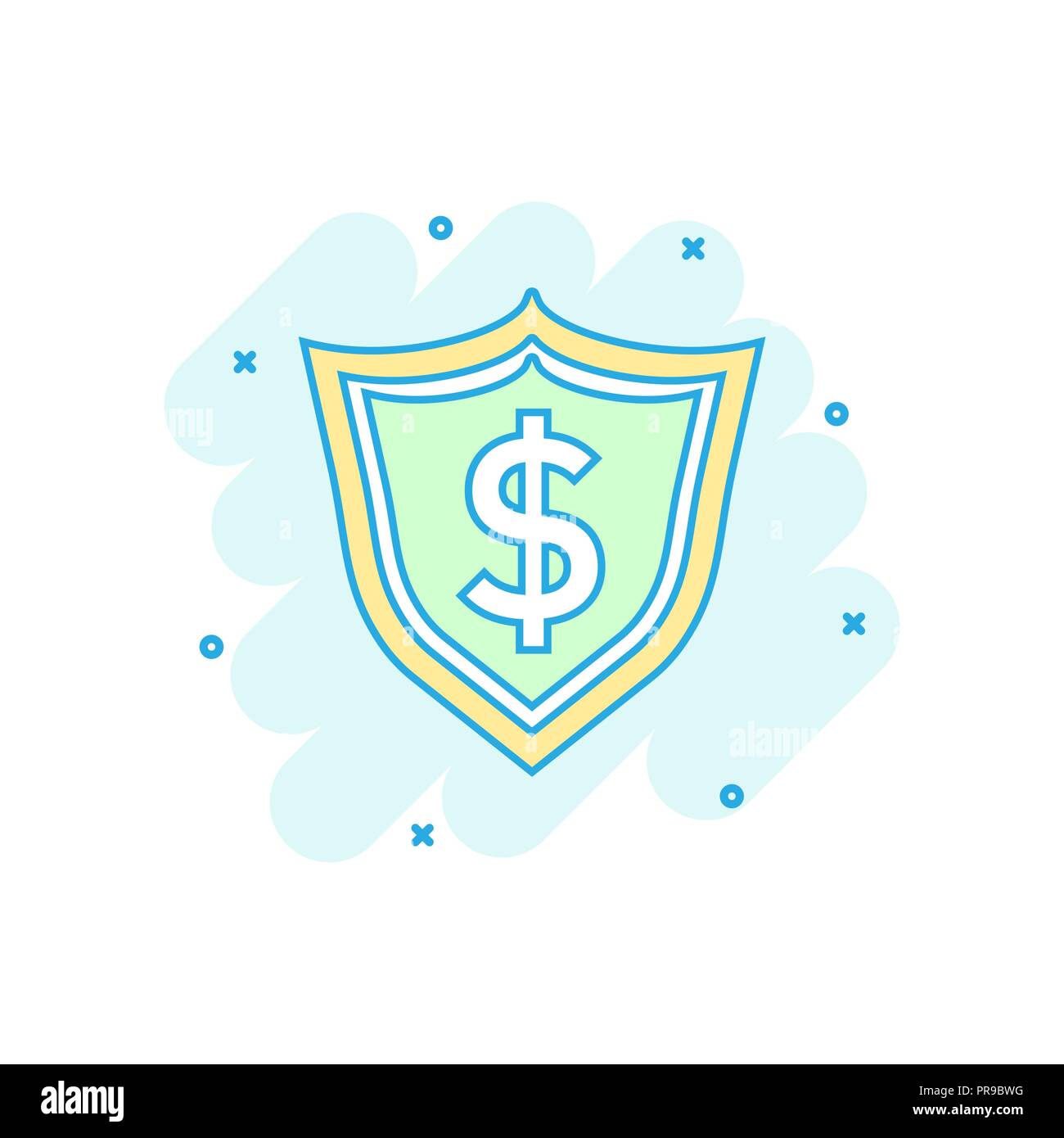 Cartoon colored shield with money icon in comic style. Shield ...
