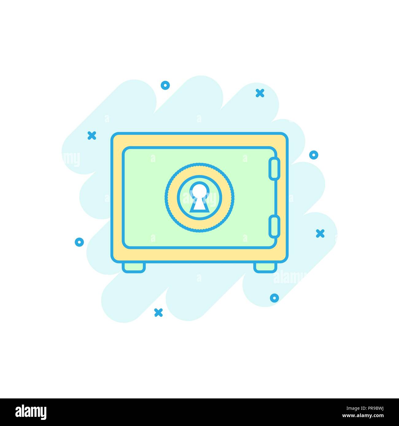 Cartoon colored money safe icon in comic style. Deposit money ...