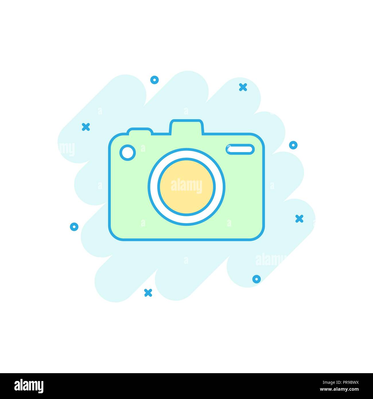 Cartoon colored photo camera icon in comic style. Photographer cam ...