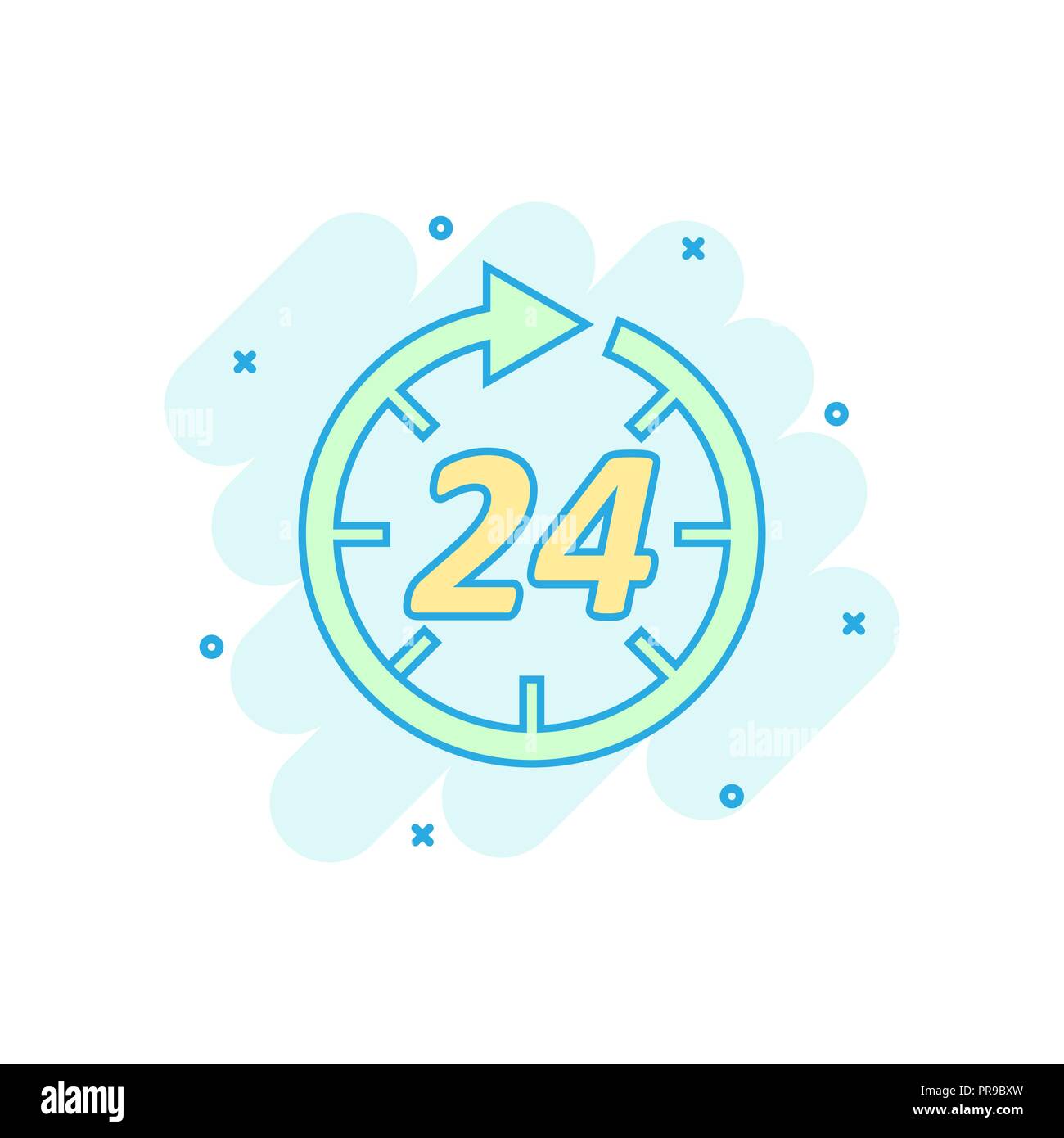 Cartoon colored time icon in comic style. 24 hours illustration ...