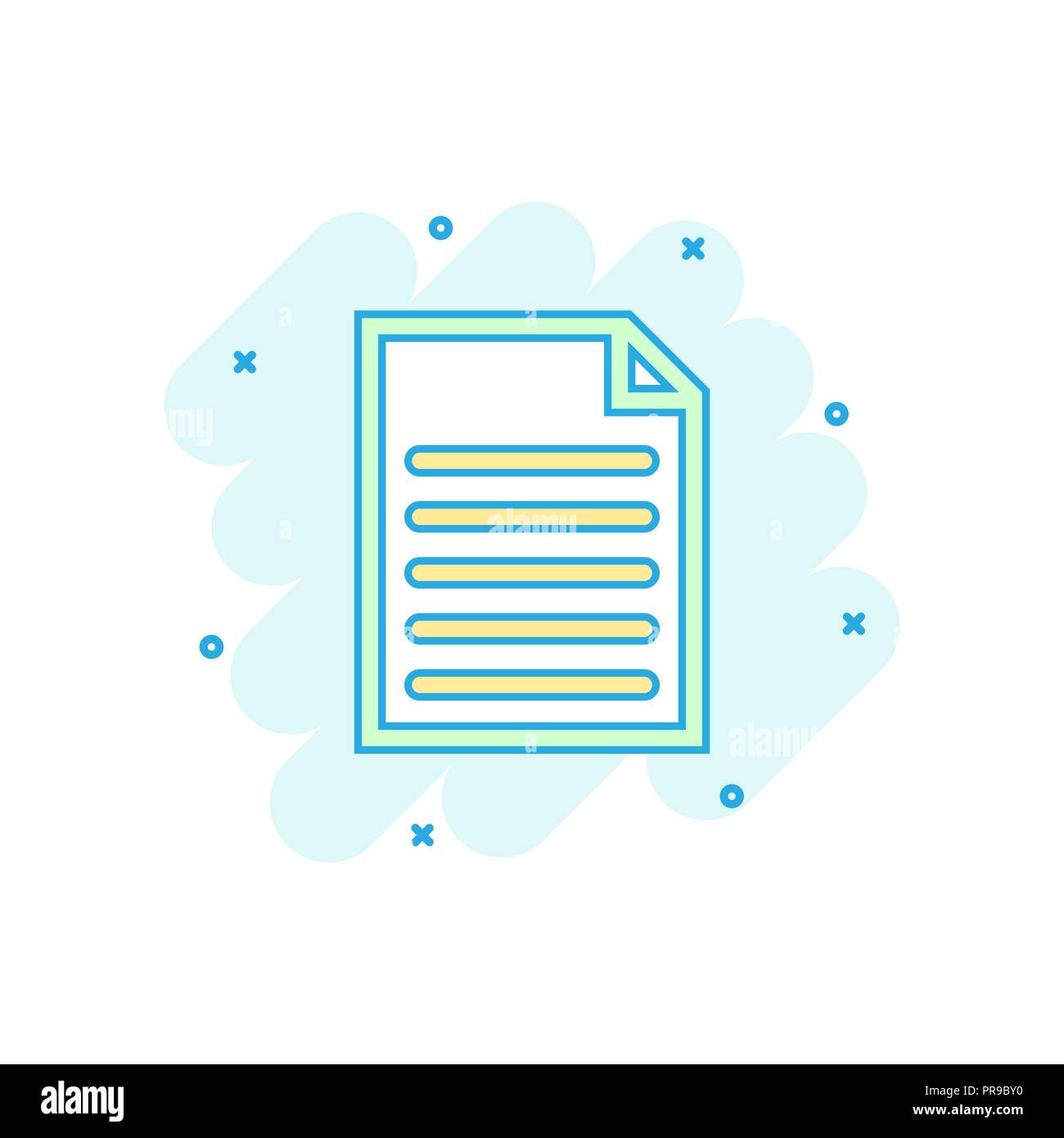 Cartoon colored document icon in comic style. Paper page illustration ...