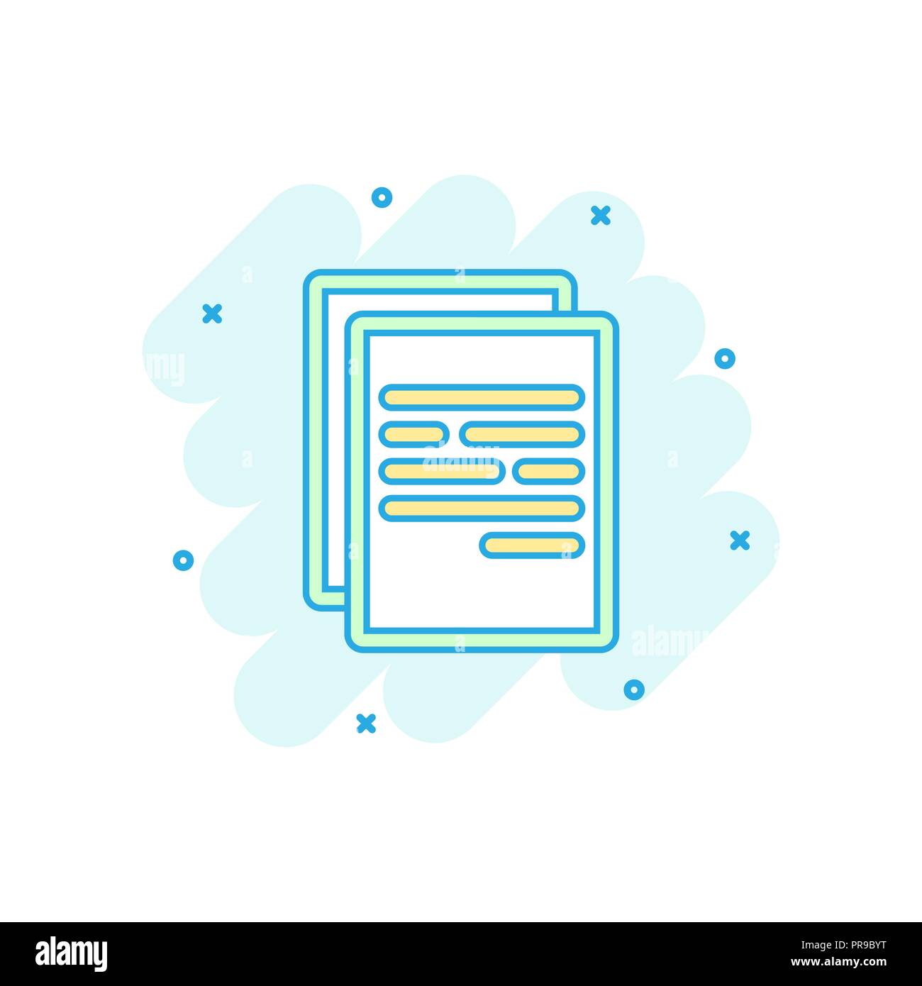 Cartoon colored document icon in comic style. Paper page illustration ...