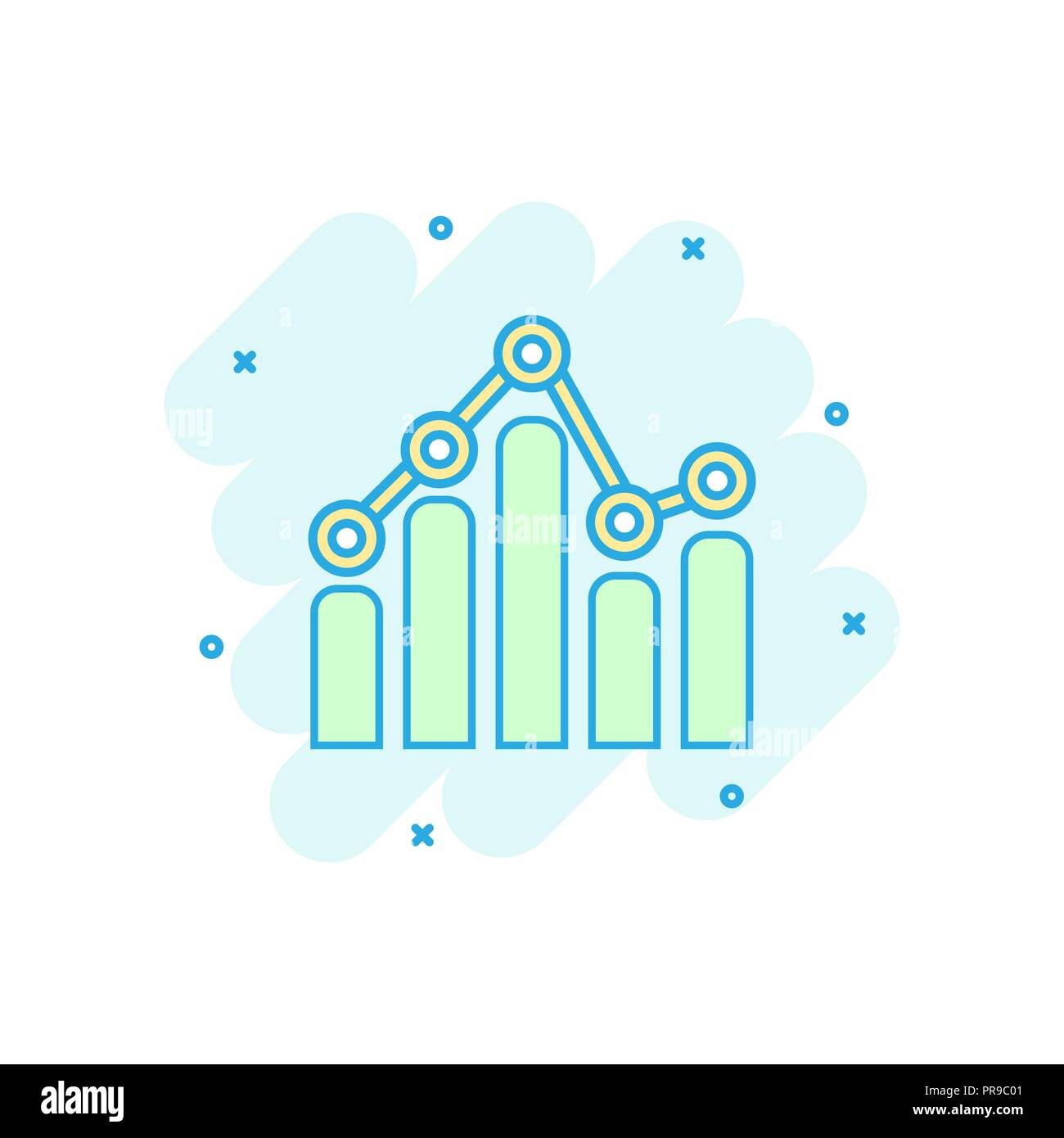 Cartoon colored business graph icon in comic style. Chart illustration ...