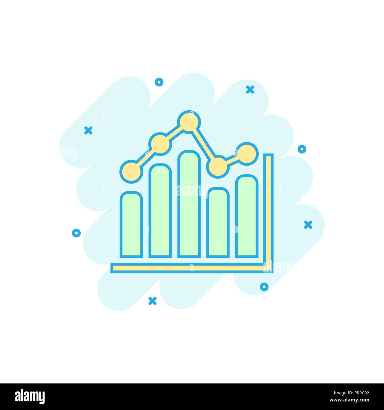 Cartoon colored business graph icon in comic style. Chart illustration ...
