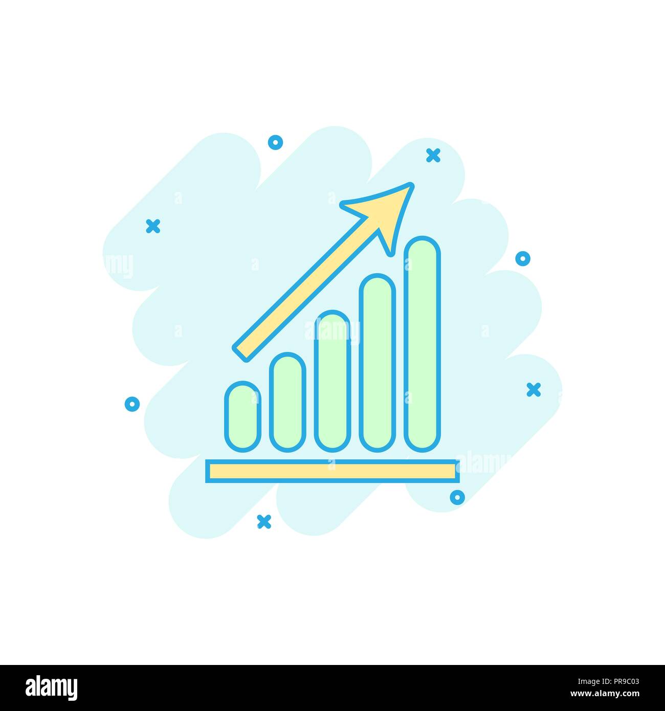 Cartoon colored business graph icon in comic style. Chart illustration ...
