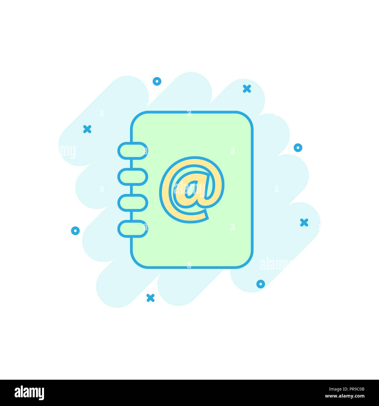 Cartoon colored address book icon in comic style. Email note ...