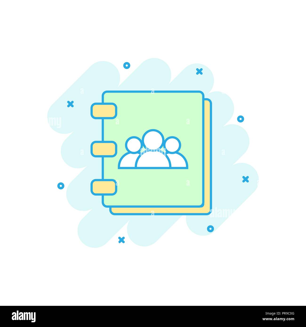 Cartoon colored address book icon in comic style. Contact note ...