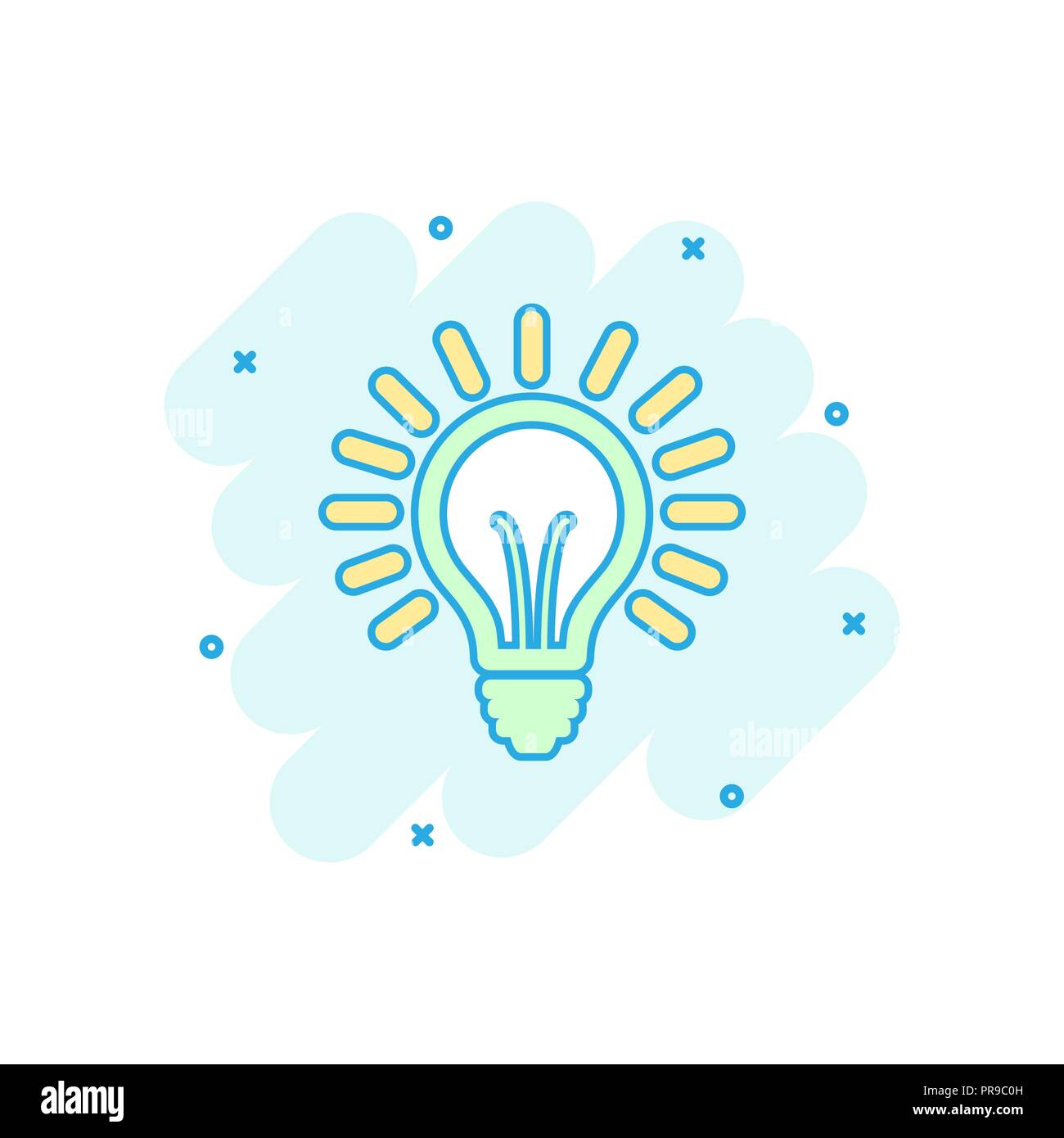 Cartoon colored light bulb icon in comic style. Lighting electric ...