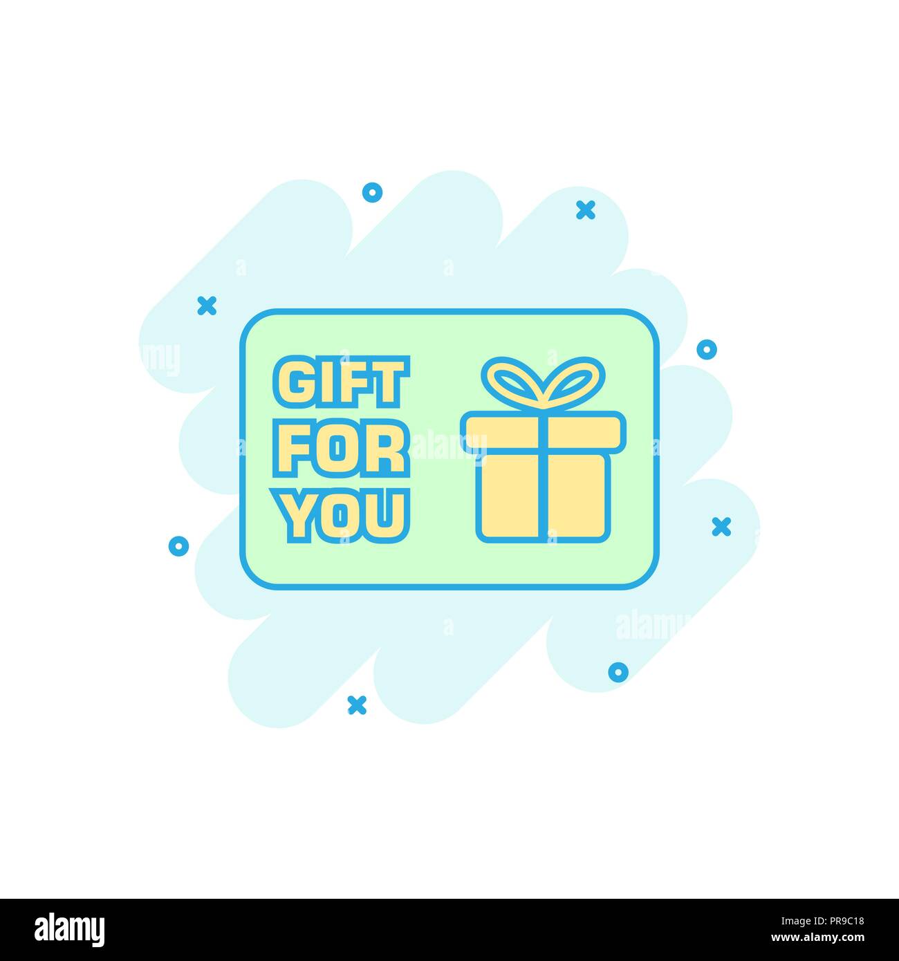 Cartoon colored gift card icon in comic style. Gift voucher present ...