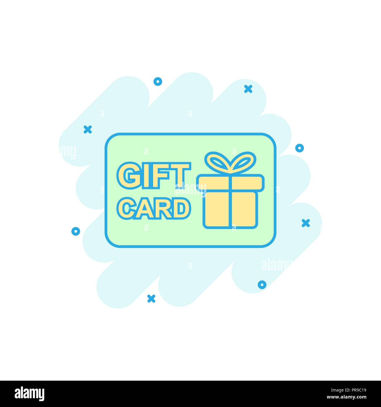 Cartoon colored gift card icon in comic style. Gift voucher present ...