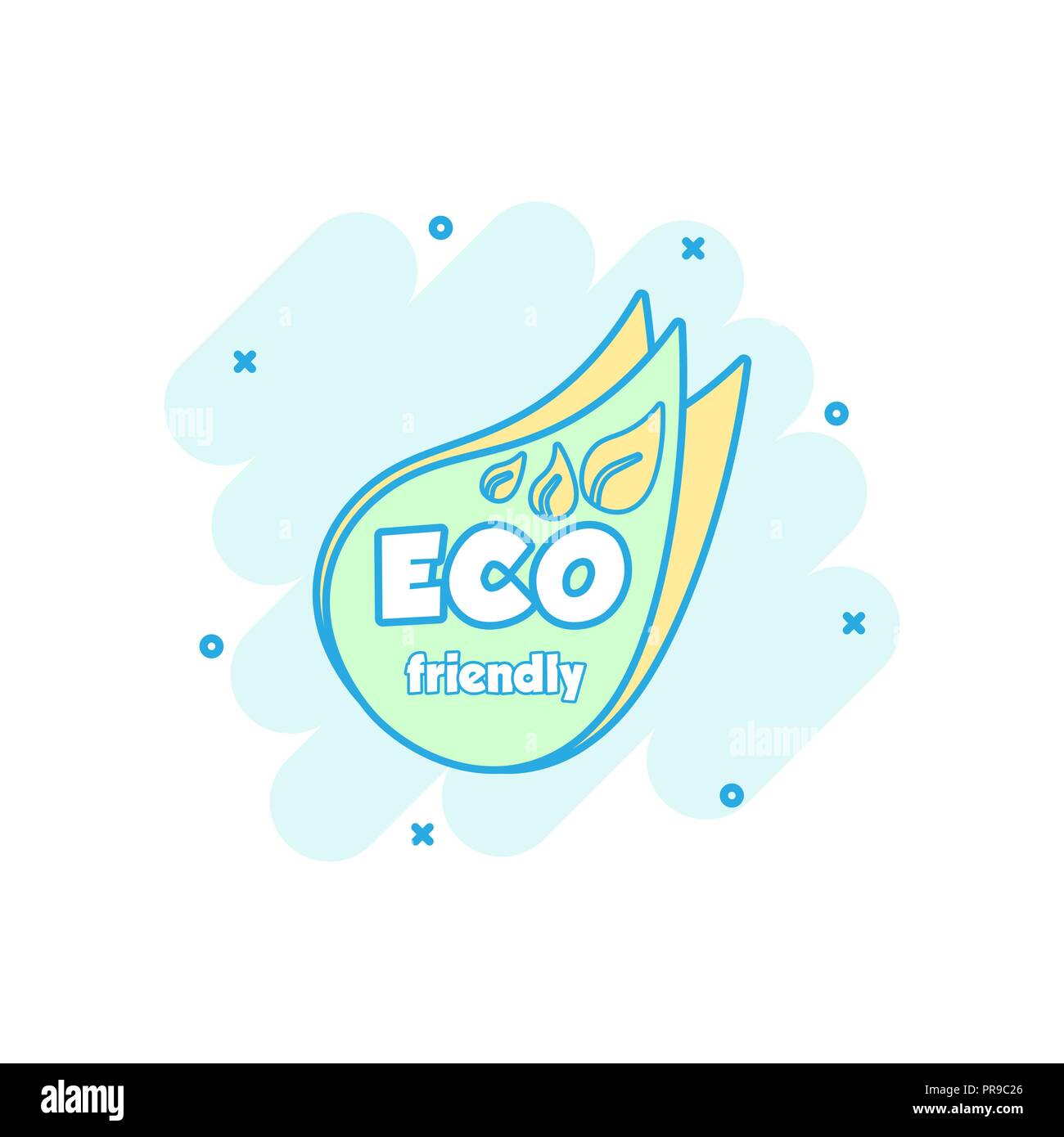 Cartoon colored eco friendly icon in comic style. Green organic leaf ...