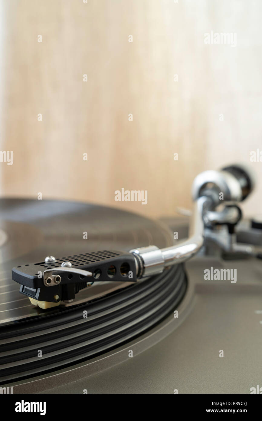 Record player, deck. 'S' shape tone arm playing long player record, LP ...