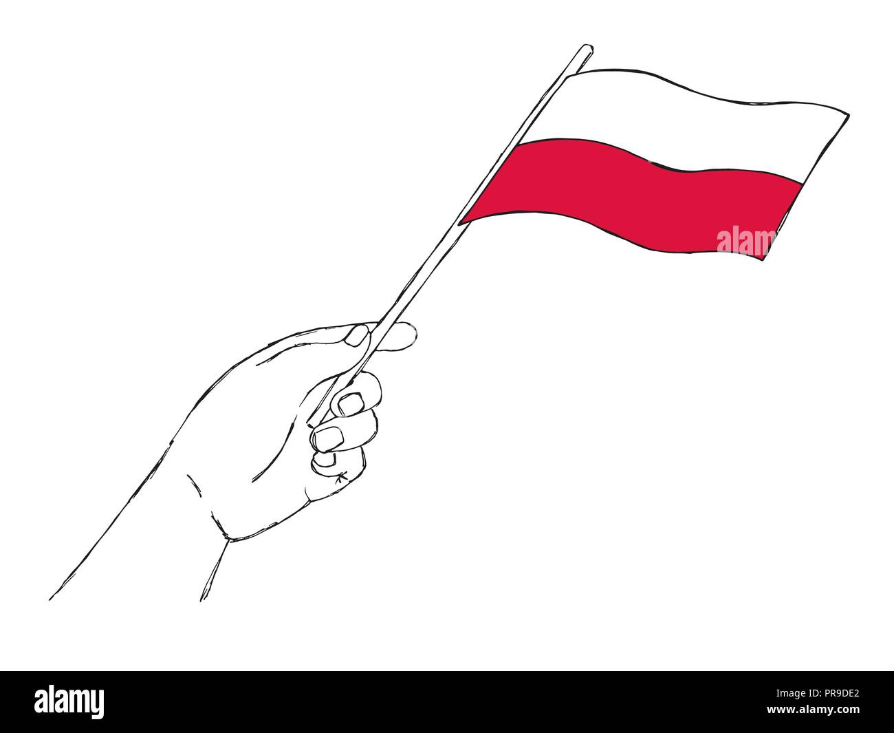 Flag of Poland in hand. Vector illustration of a sketch style Stock ...