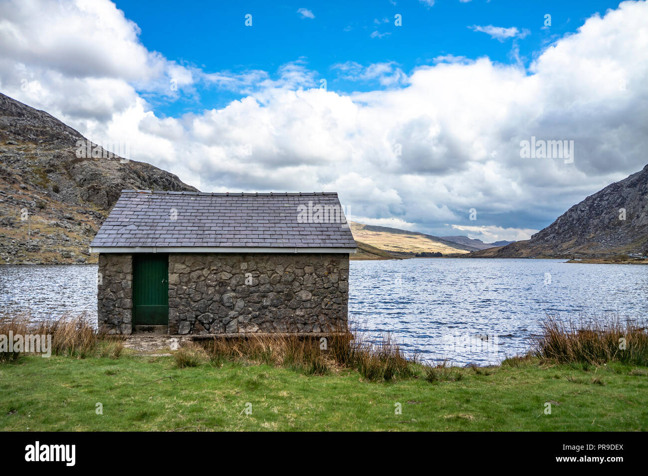 Rotten cottage at Ogwen valley with Llyn Ogwen in Snowdonia, Gwynedd ...