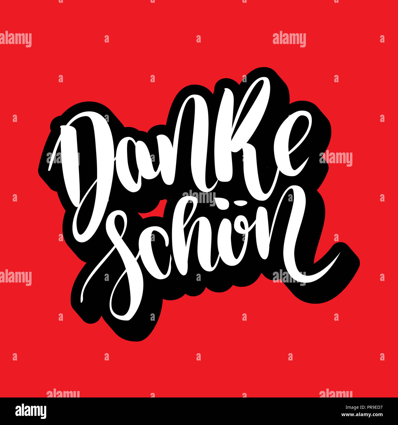 Danke schoen. Thank you in german. hand drawn brush lettering on red ...