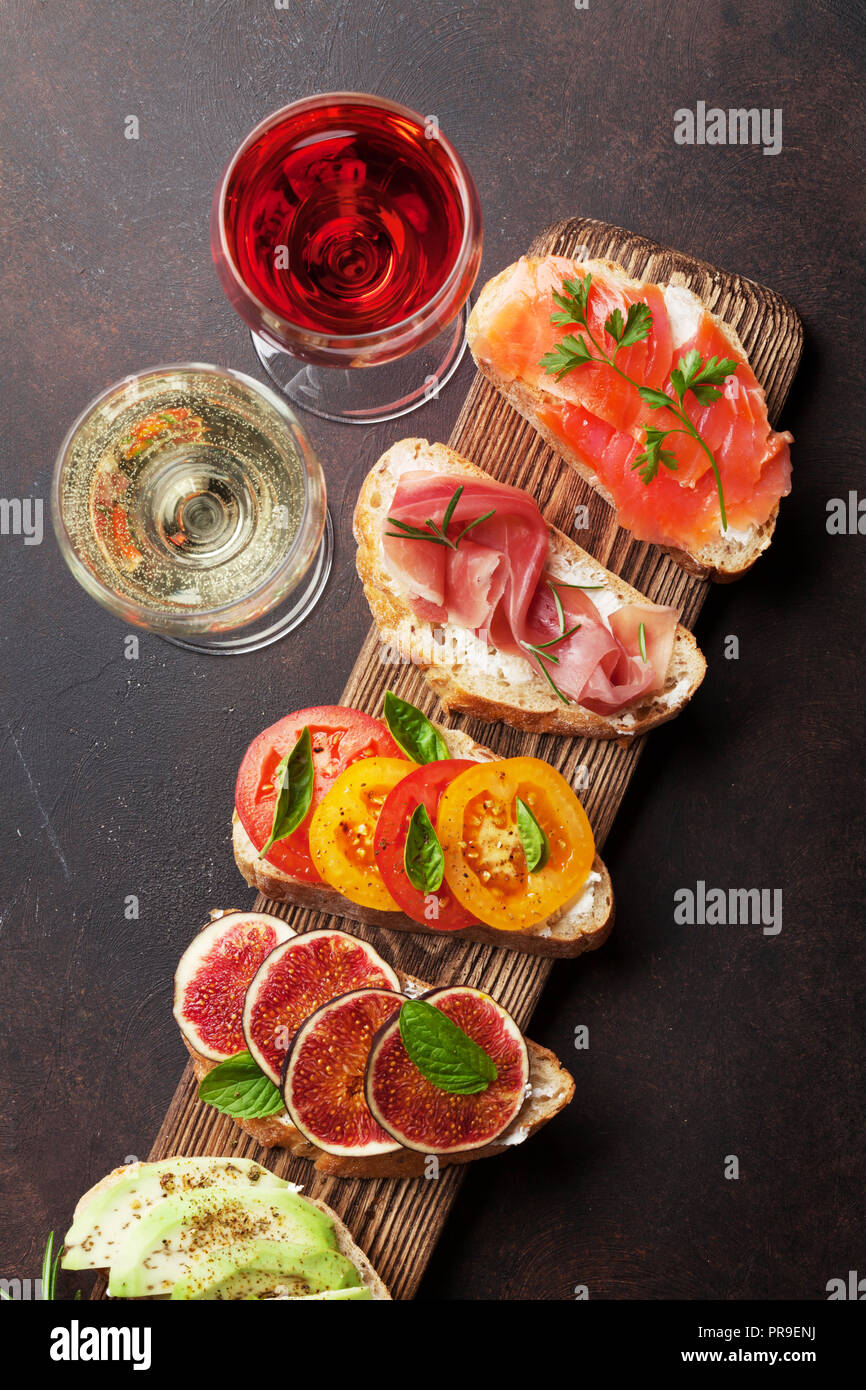 Brushetta or traditional spanish tapas. Appetizers italian antipasti ...