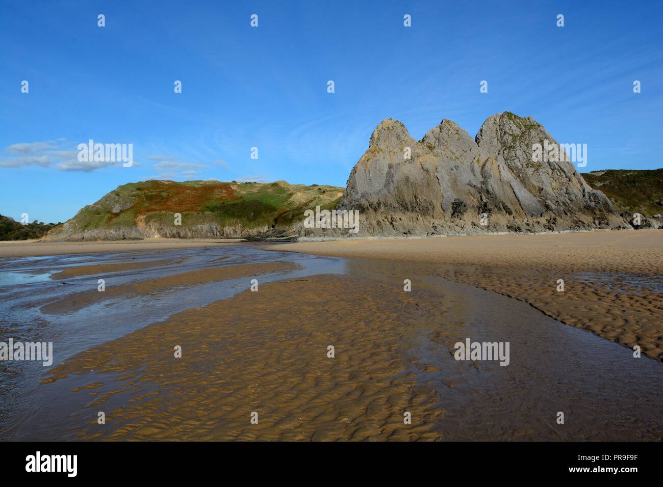 Three Cliffs Bay or Three Cliff Bay three sea cliffs that jut out into ...